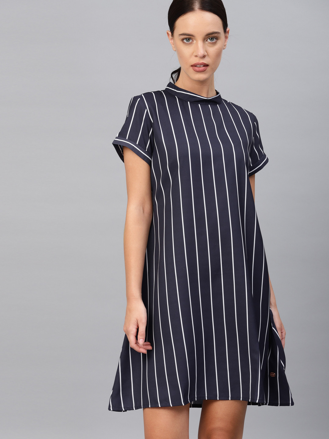Buy French Connection Women Navy Blue & White Striped A Line Dress ...