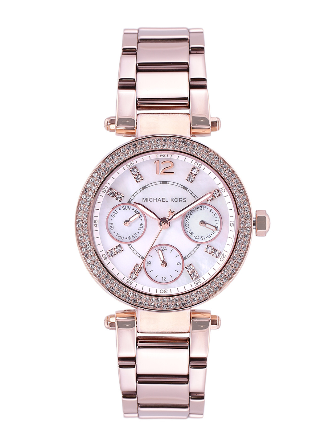 Buy Michael Kors Women White Mother Of Pearl Dial Mini Parker Analogue ...