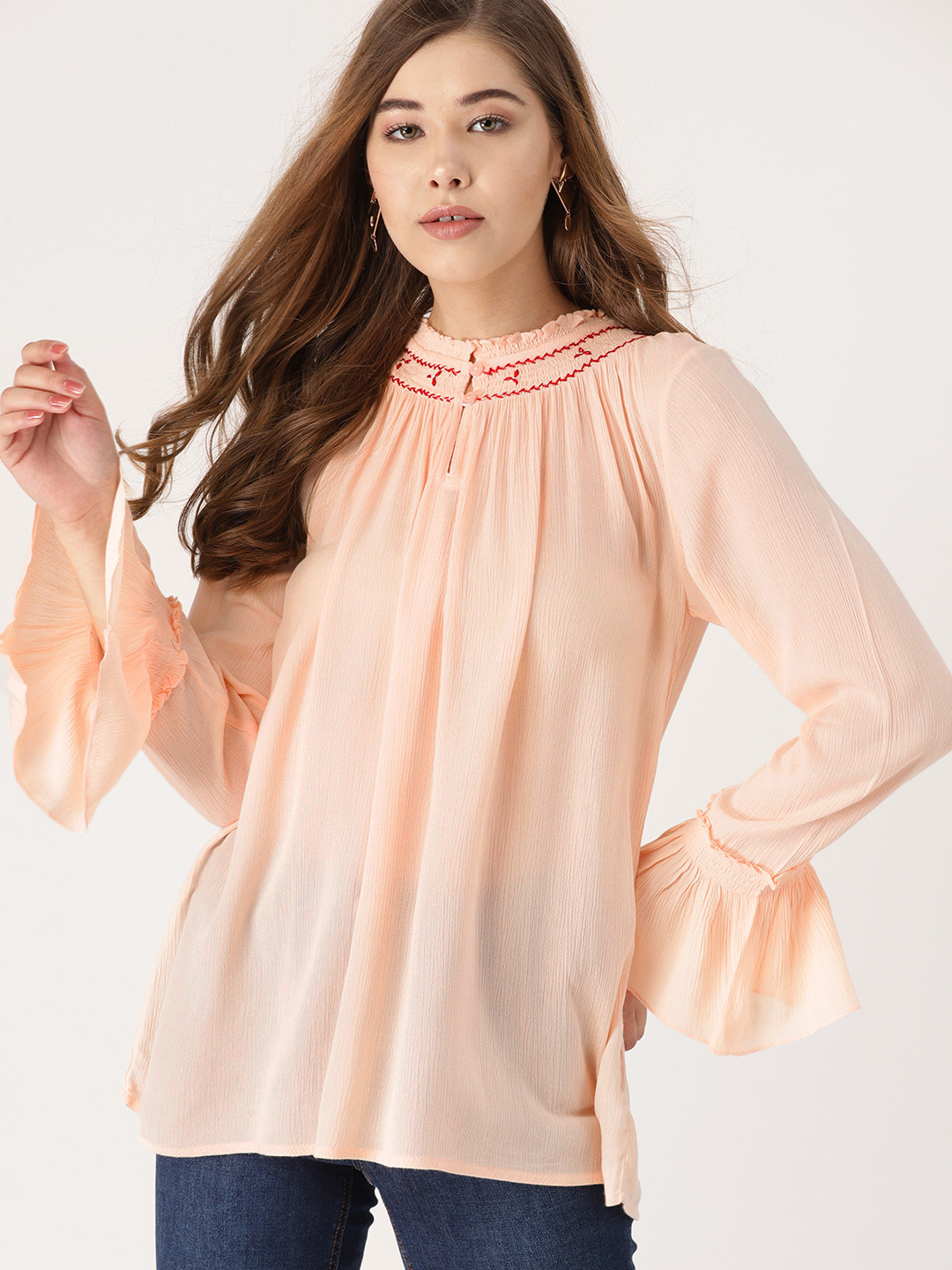 Buy DressBerry Women Peach Coloured Solid A Line Top - Tops for Women ...