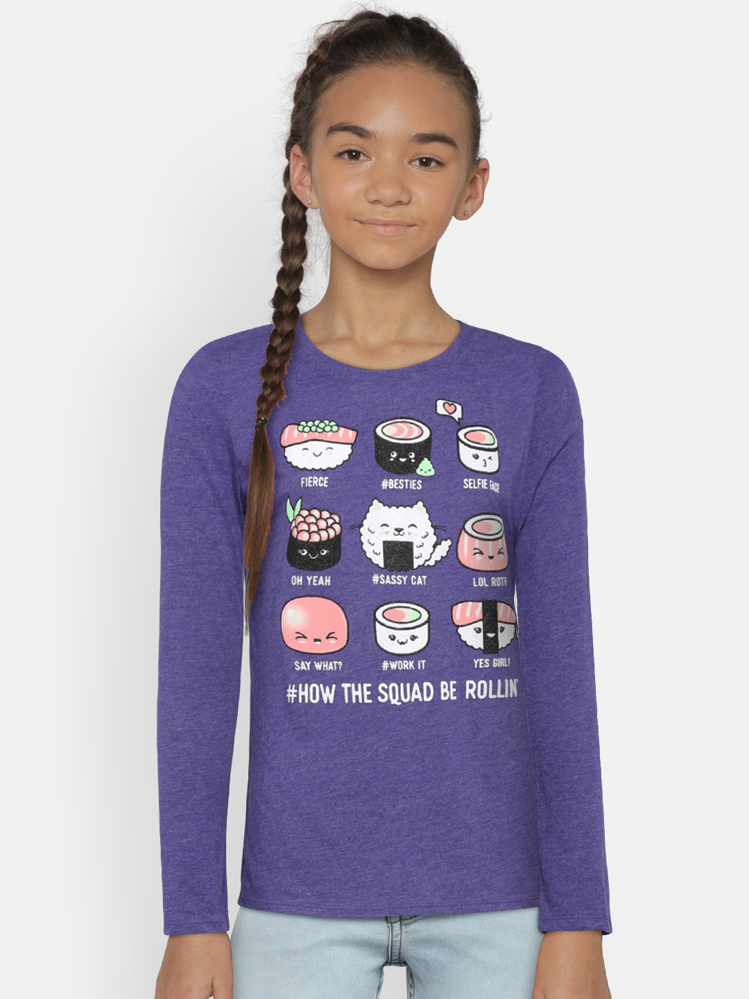 Buy The Childrens Place Girls Purple Printed AU SUSHI Round Neck T ...