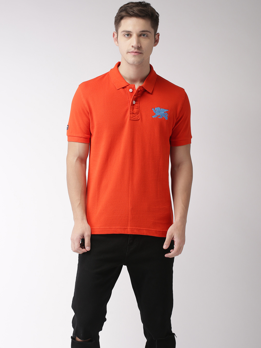 Buy Flying Machine Men Red Solid Polo Collar Pure Cotton T Shirt ...