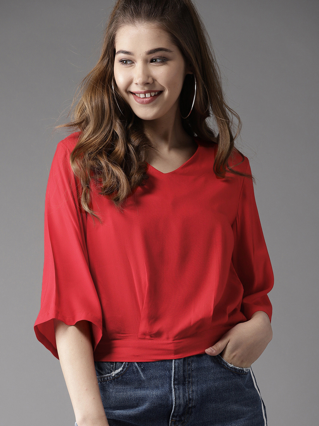 Buy HERE&NOW Women Red Solid Blouson Top - Tops for Women 9049019 | Myntra