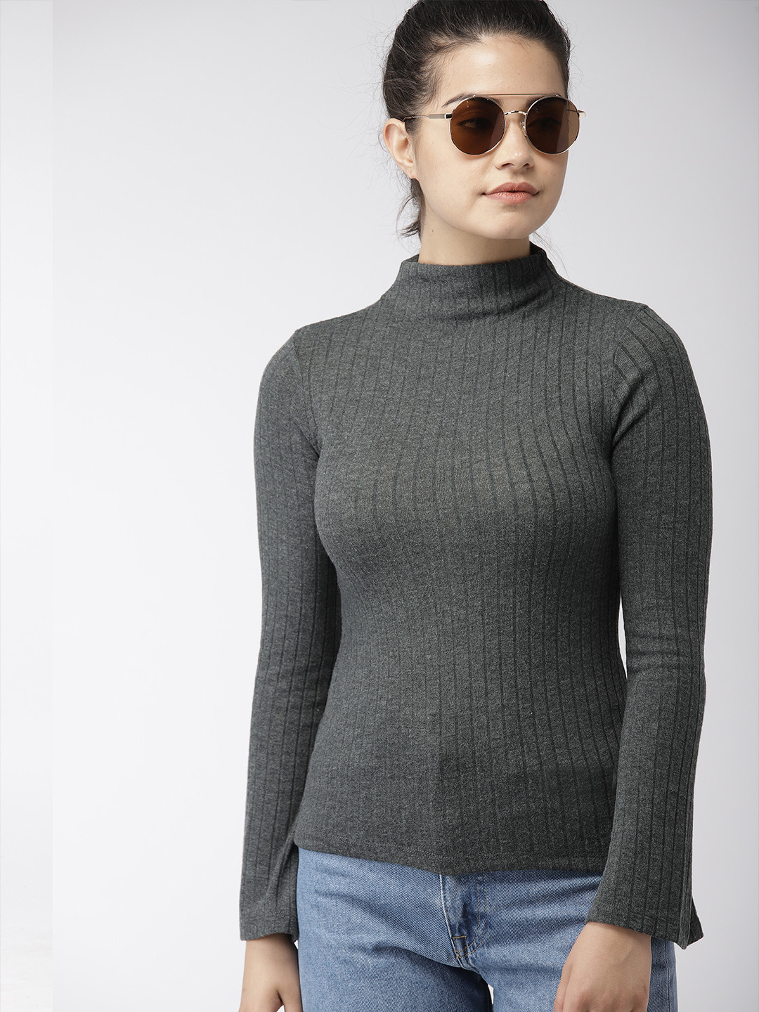 Buy FOREVER 21 Women Grey Solid Fitted Top - Tops for Women 9049631 ...