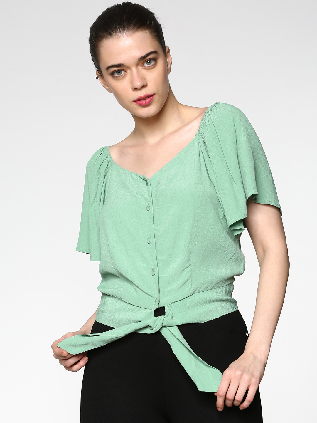 Buy ONLY Women Green Solid Tie Up Top - Tops for Women 9051047 | Myntra