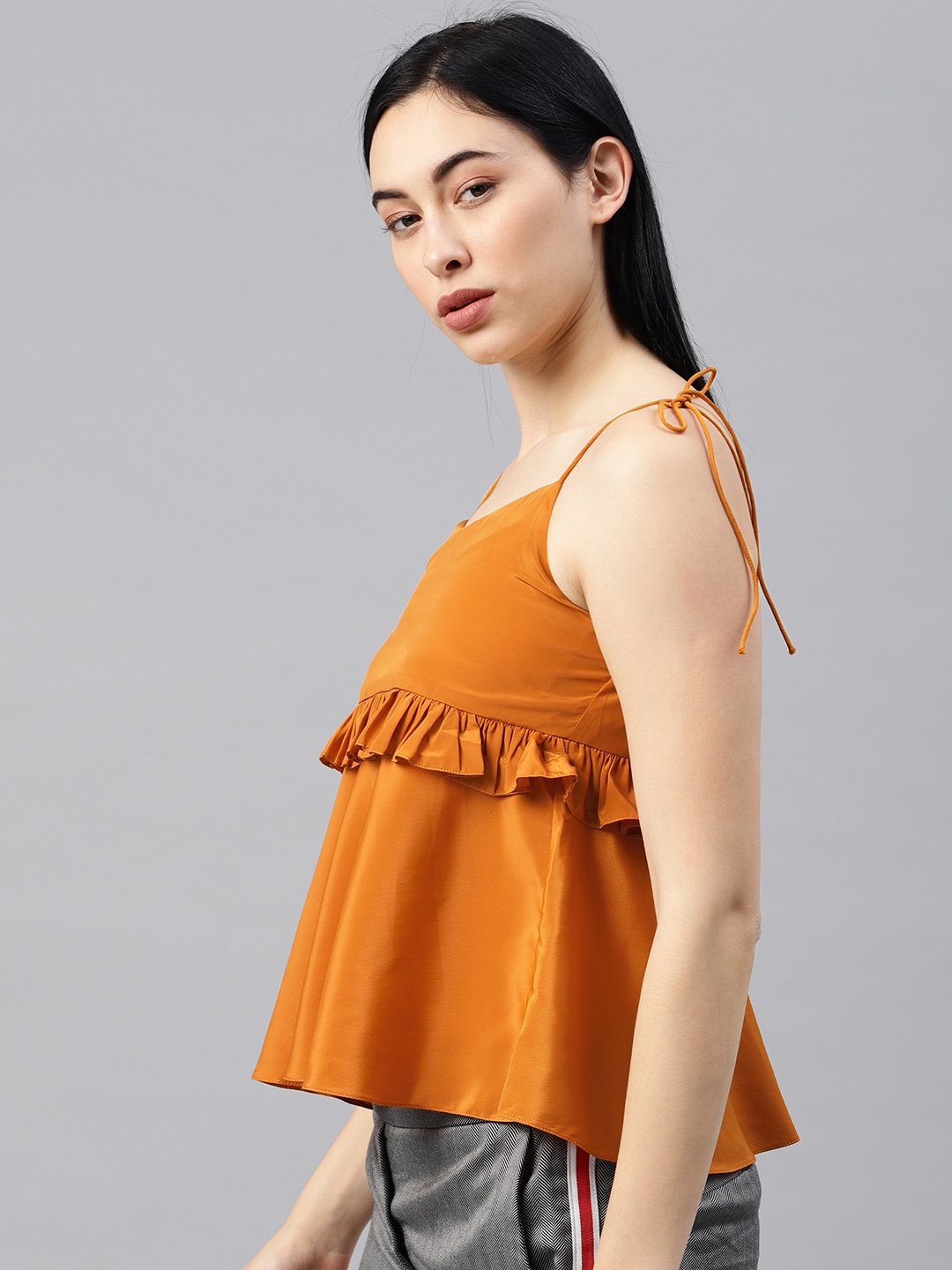 Buy Emblaze Women Mustard Yellow Solid Empire Top Tops For Women