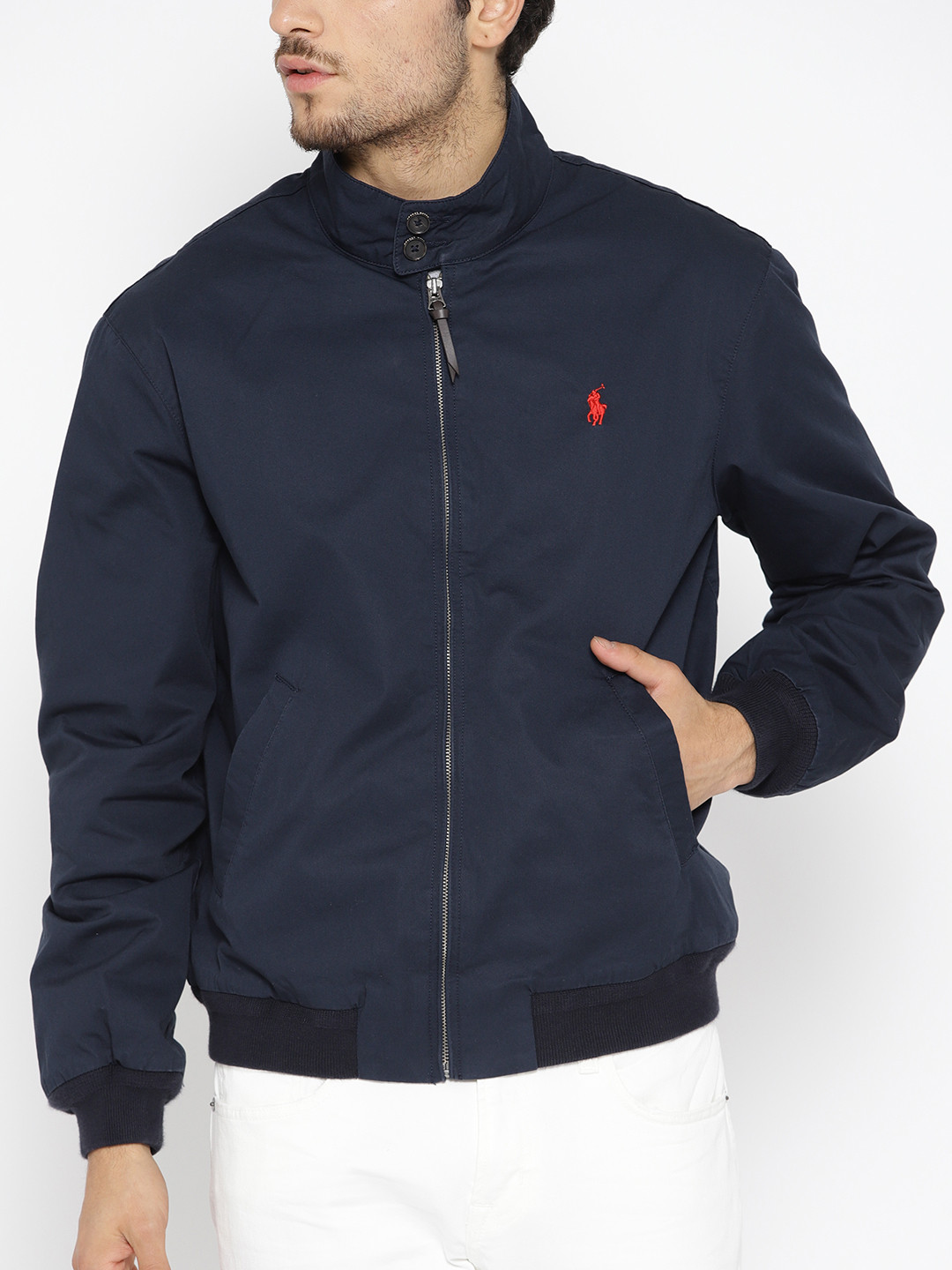 Buy Polo Ralph Lauren Men Navy Blue Solid Bomber Jacket - Jackets for ...