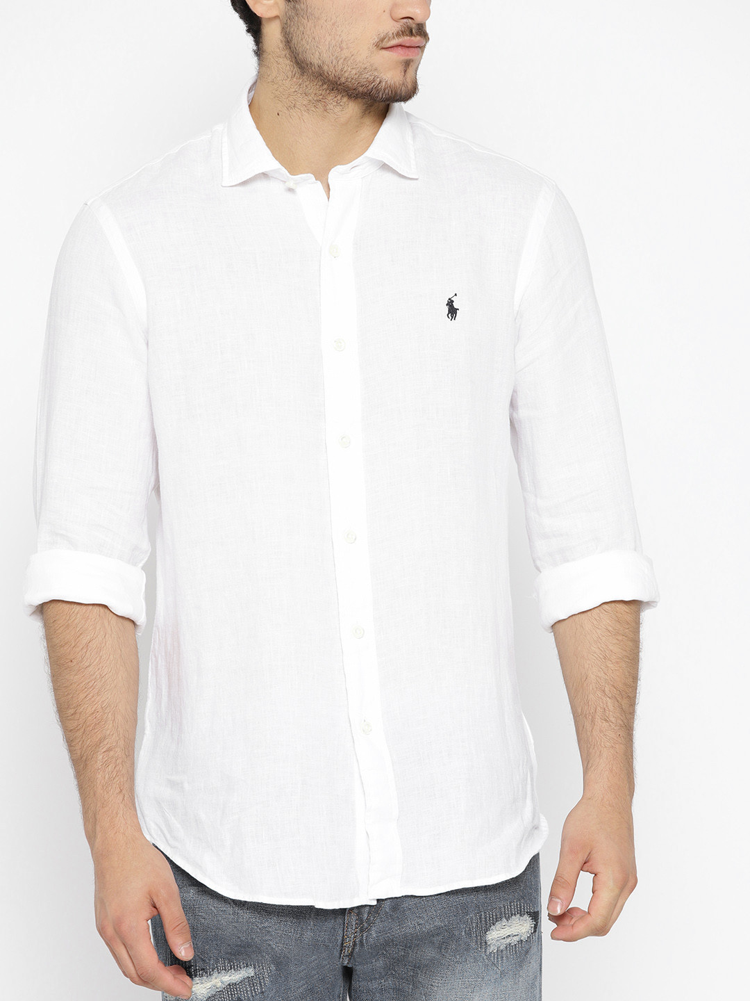 Buy Polo Ralph Lauren Men White Linen Regular Fit Solid Casual Shirt ...