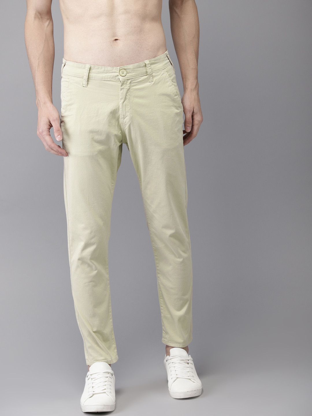 Buy HERE&NOW Men Beige Slim Fit Solid Chinos - Trousers for Men 9064377 ...