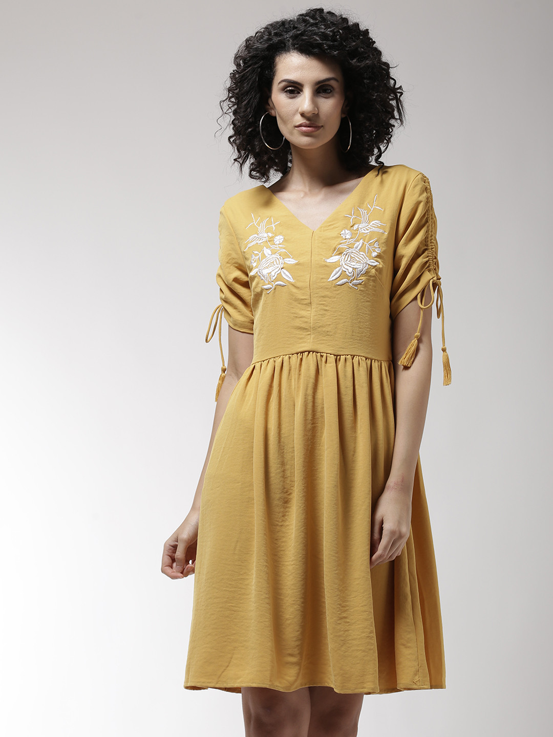 Buy Madame Women Mustard Yellow Solid Fit & Flare Dress - Dresses for ...