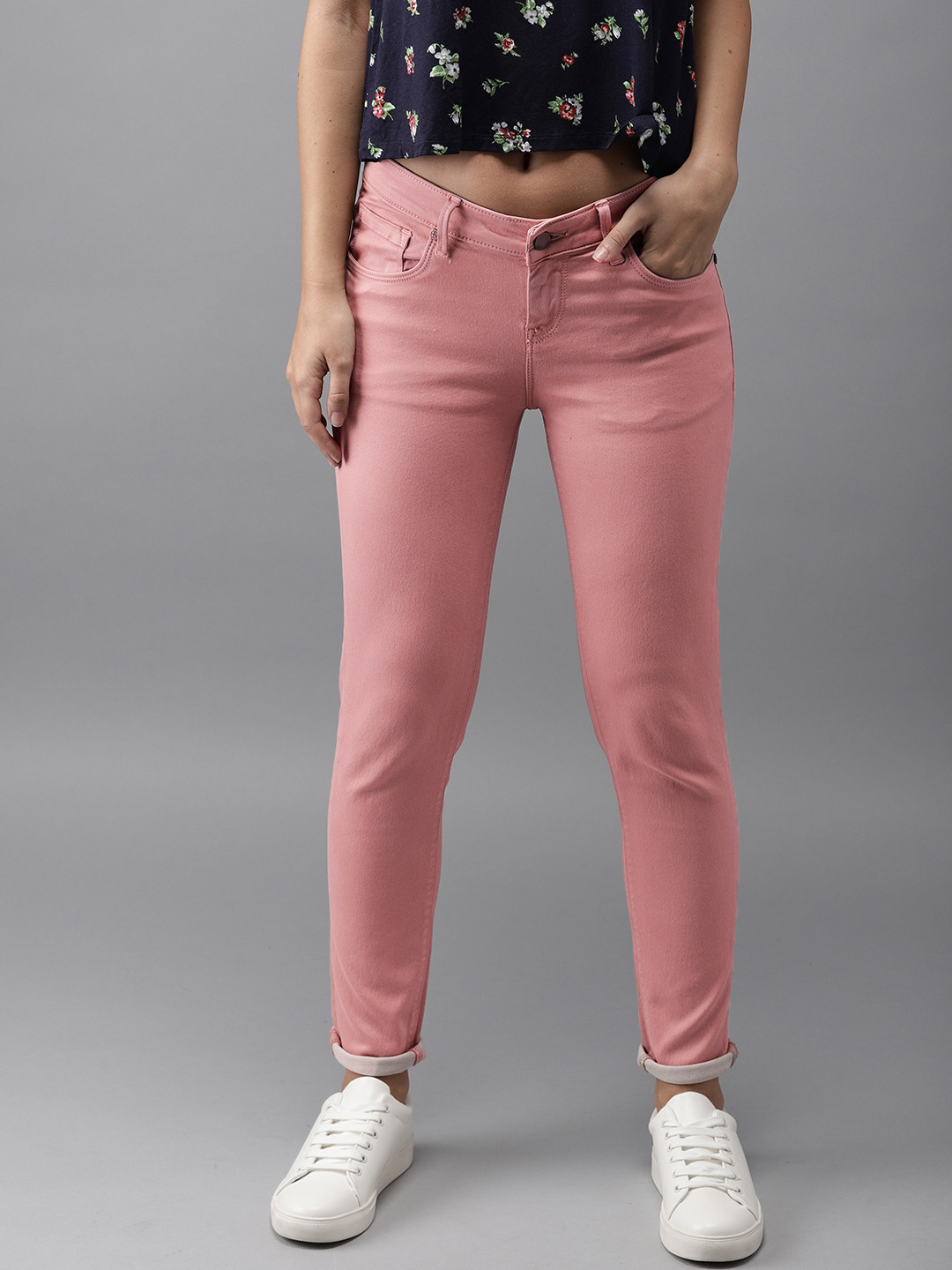 Buy HERE&NOW Women Mauve Skinny Fit Mid Rise Clean Look Stretchable ...