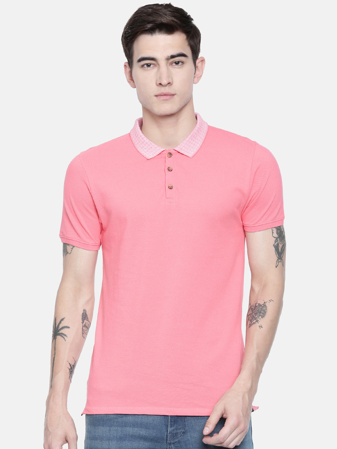 Buy Breakbounce Men Peach Coloured Solid Polo Collar T Shirt - Tshirts ...