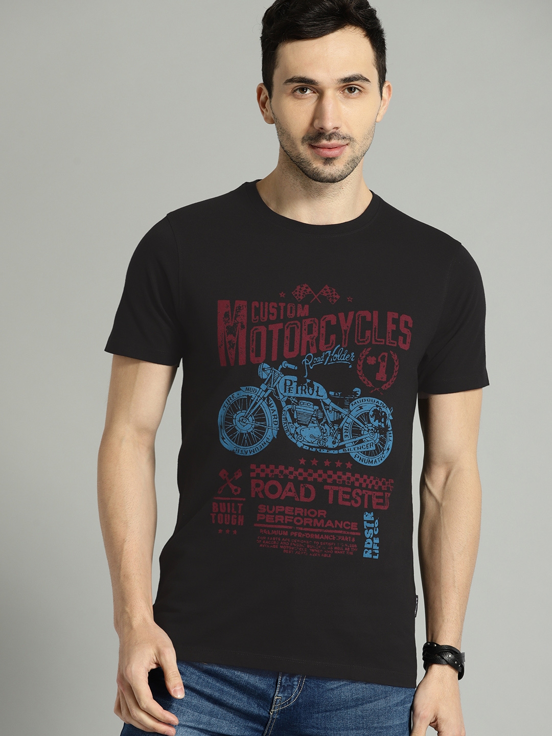 Buy The Roadster Lifestyle Co Men Black Printed Round Neck Pure Cotton ... Buy The Roadster Lifestyle Co Men Black Printed Round Neck Pure Cotton ...