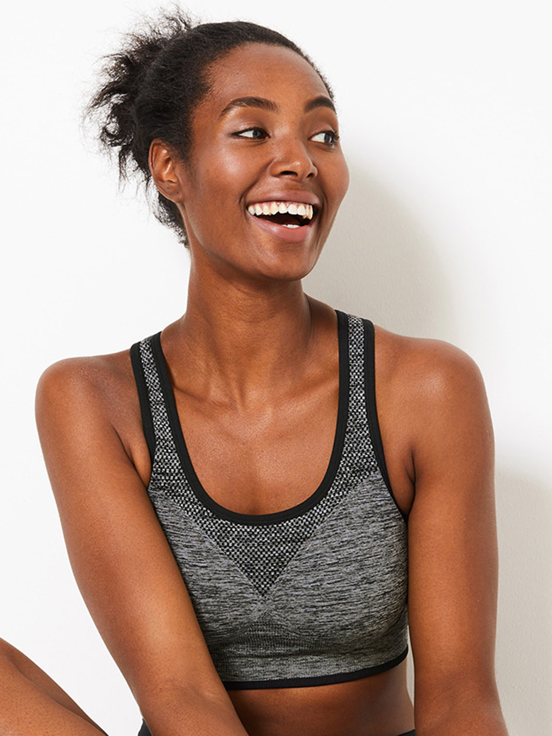 Buy Marks & Spencer Grey & Black Solid Non Wired Non Padded Sports Bra ...