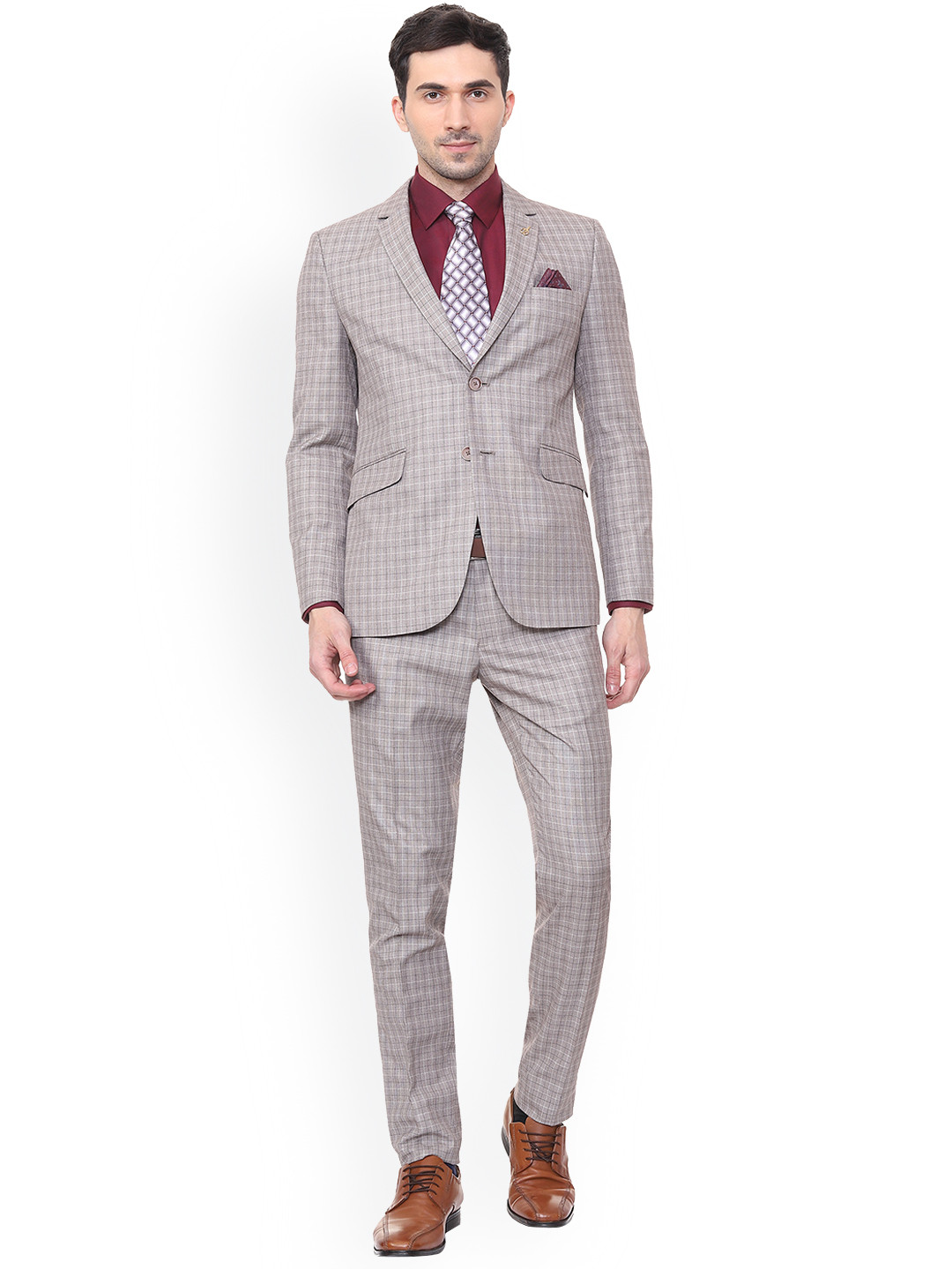 Buy Van Heusen Men Grey Checked Single Breasted Two Piece Suit - Suits ...