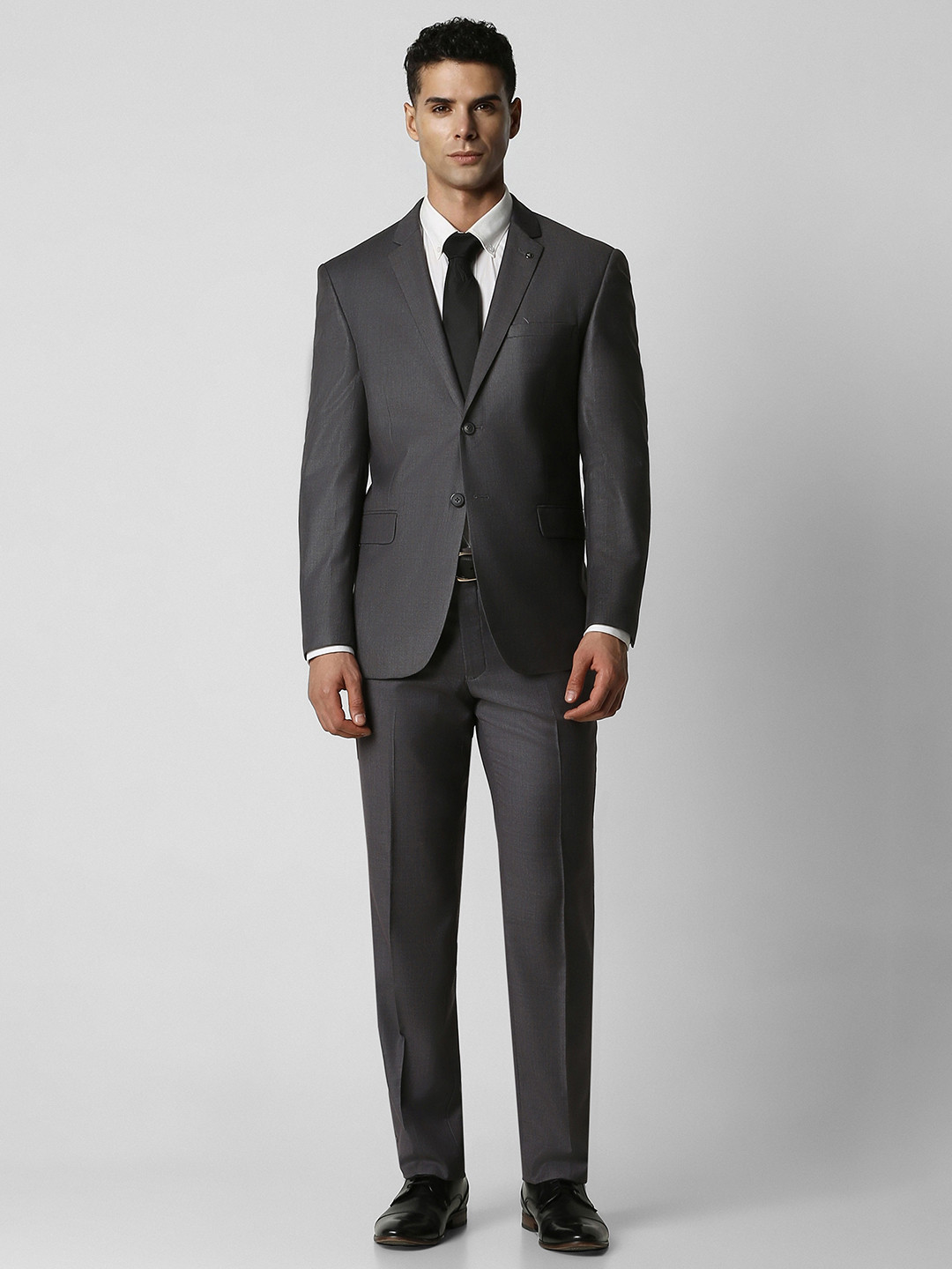 Buy Van Heusen Men Grey Solid Single Breasted Two Piece Suit - Suits ...