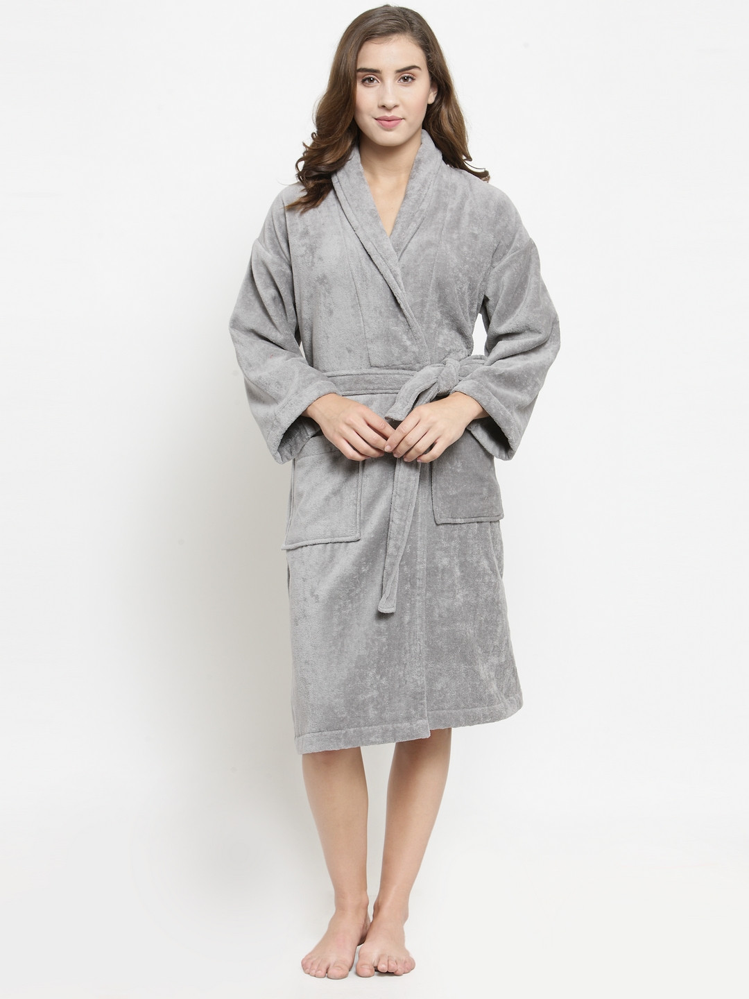 Buy MYTRIDENT Women Grey Solid Bath Robe - Bath Robe And Wraps for ...