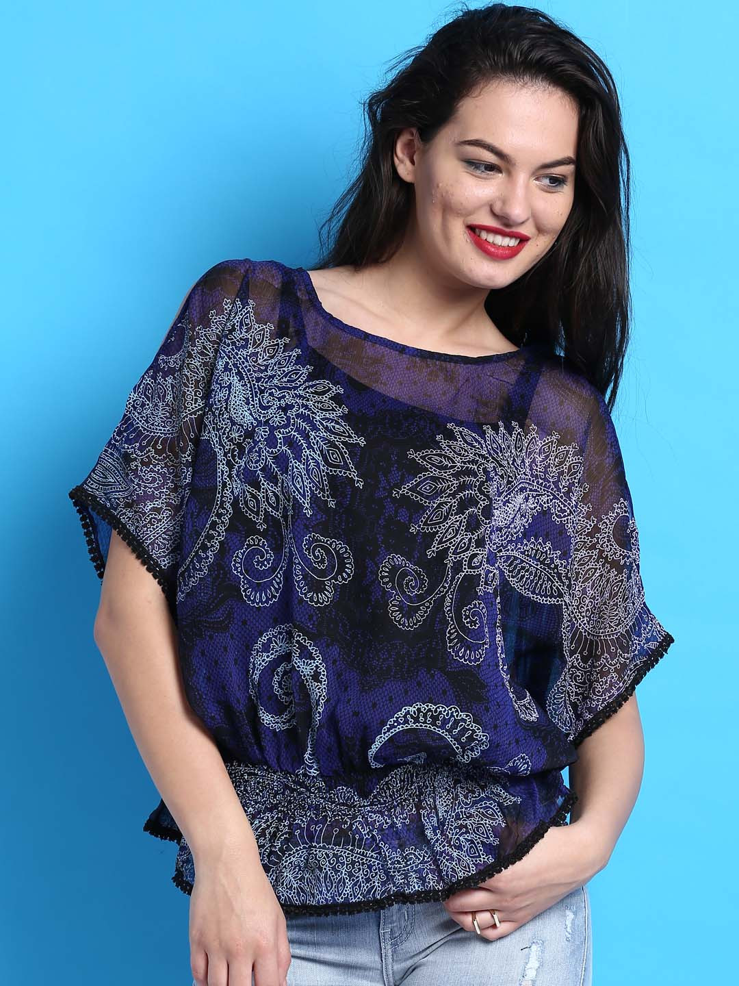 Buy Desigual Blue Printed Blouson Top - Tops for Women 911297 | Myntra