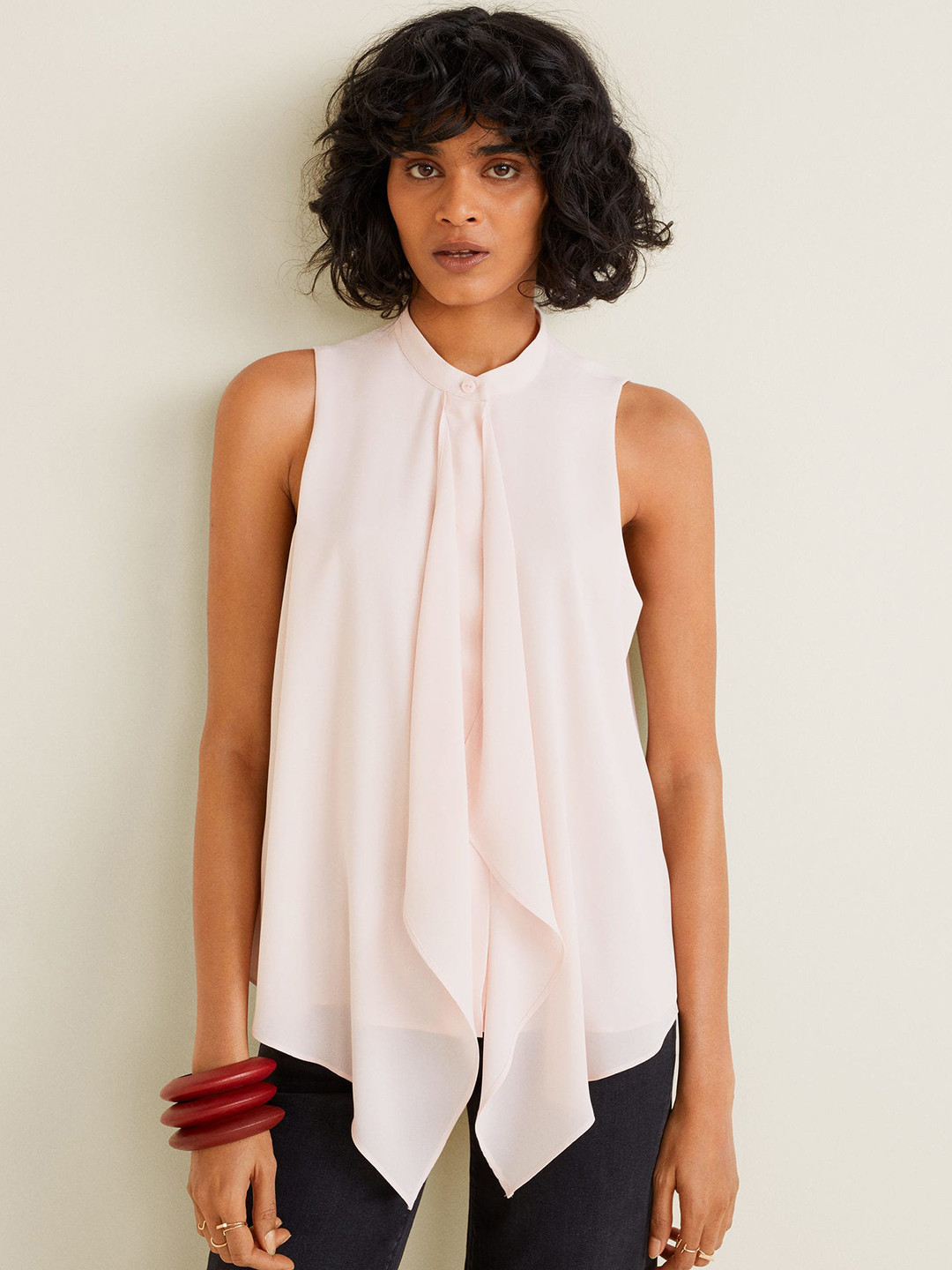 Buy MANGO Women Cream Coloured Solid Layered Top - Tops for Women ...