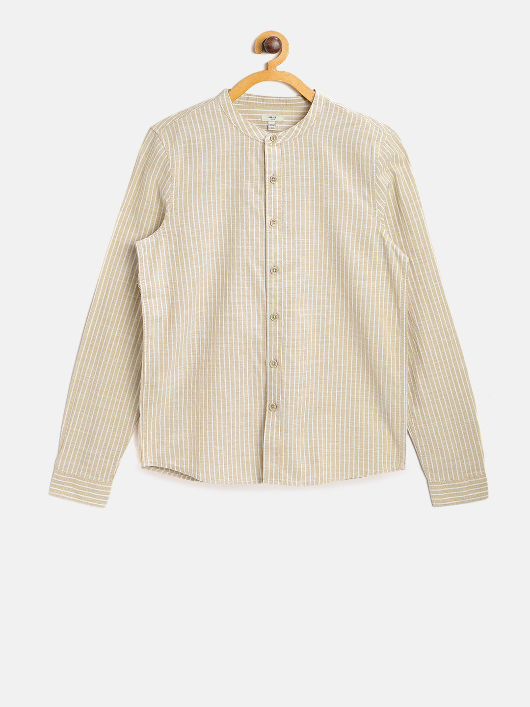 Buy Mango Kids Boys Beige & White Regular Fit Striped Casual Shirt ...