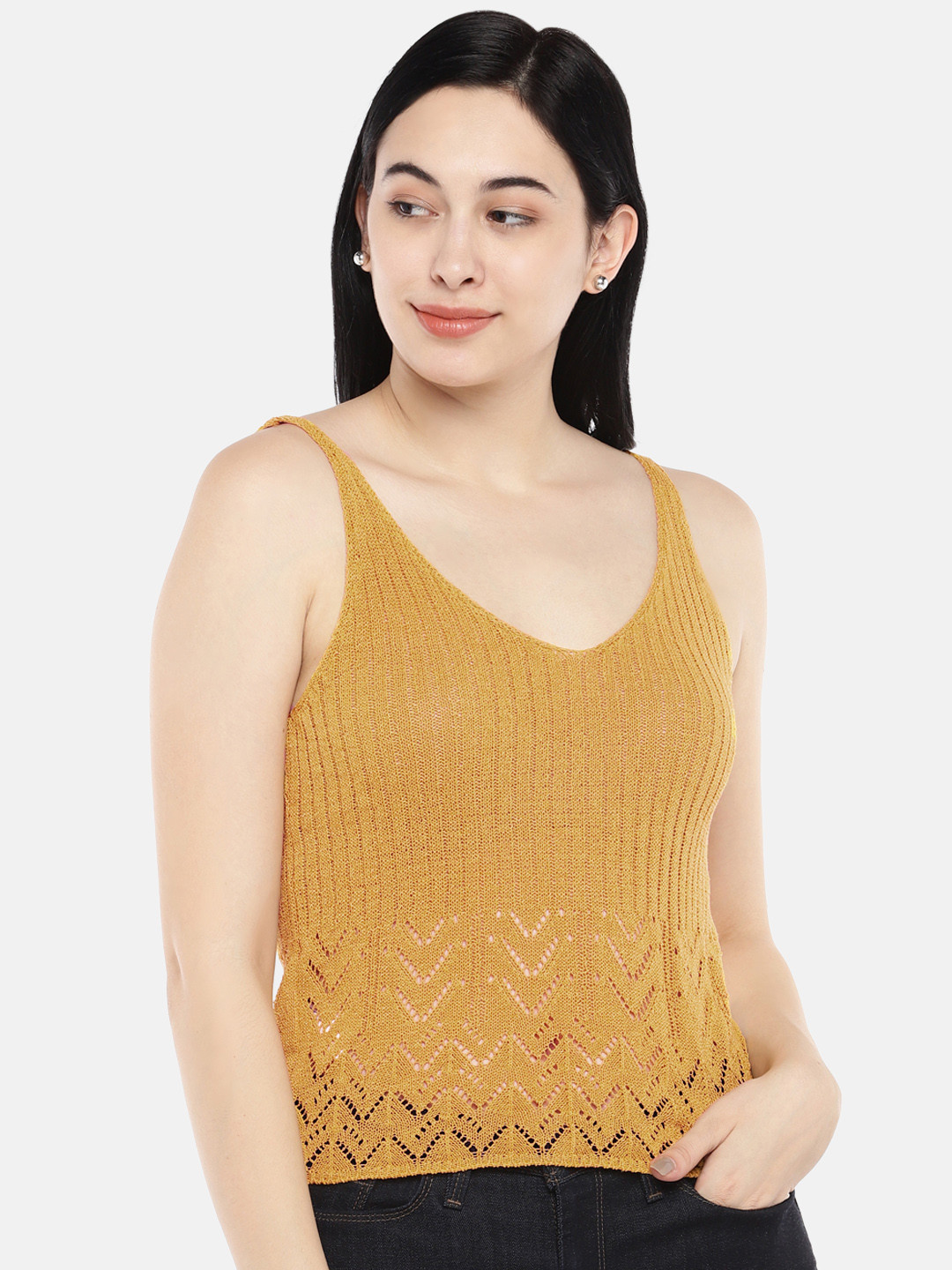 Buy MANGO Women Mustard Yellow Ribbed Top - Tops for Women 9118539 | Myntra
