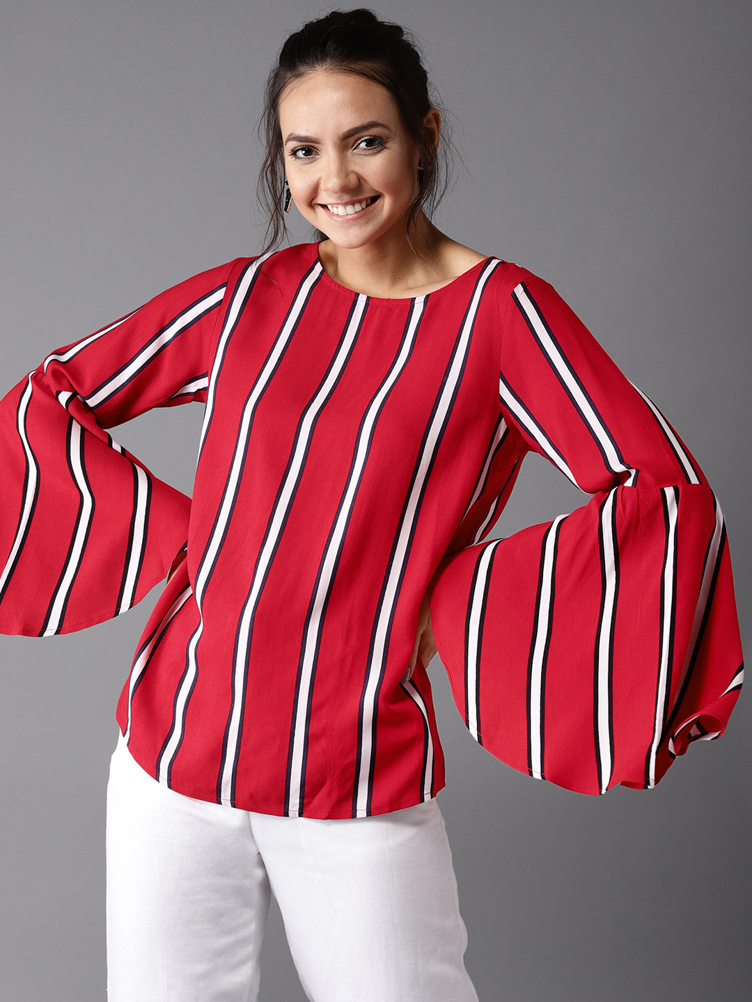 Buy HERE&NOW Women Red & White Striped Top - Tops for Women 9120009 ...