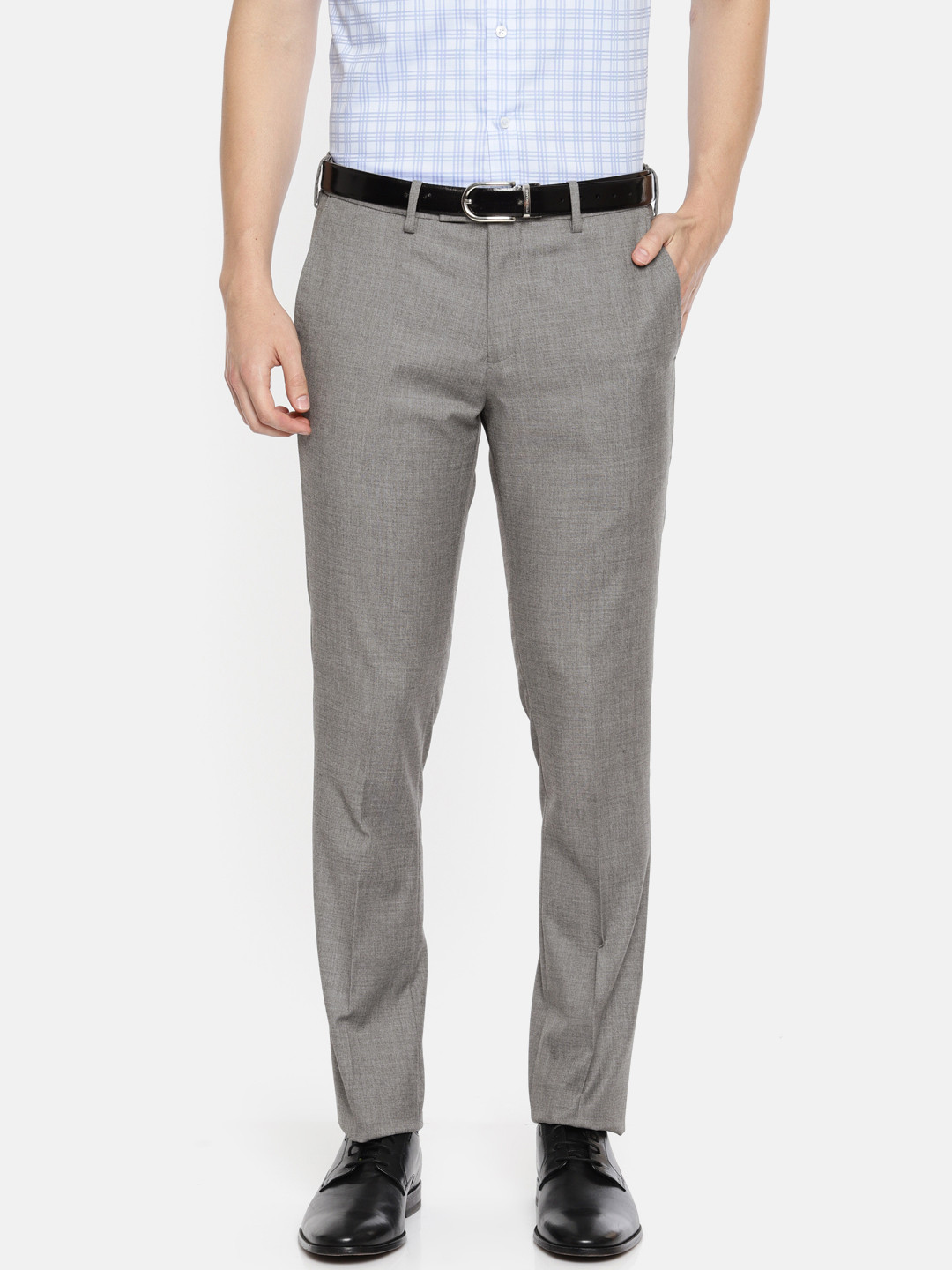 Buy U.S. Polo Assn. Tailored Men Grey Slim Fit Solid Formal Trousers ...