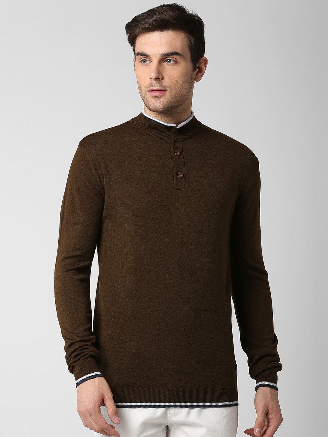 Buy Peter England Casuals Men Brown Solid Acrylic Sweater - Sweaters ...