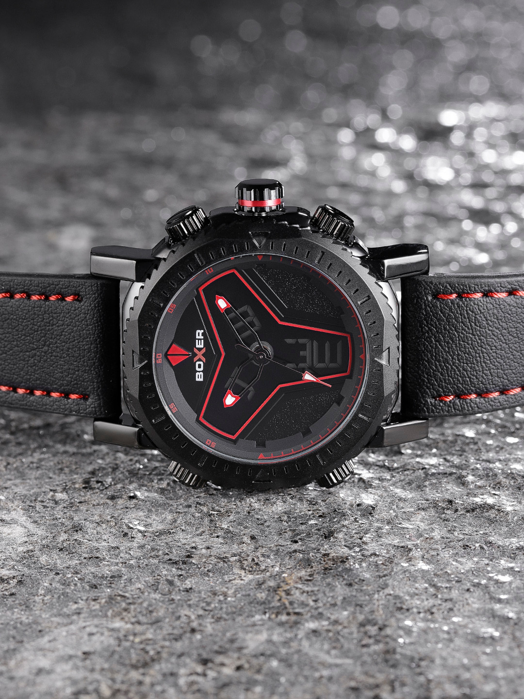 Buy BOXER Men Black Analogue And Digital Leather Watch BXLBK014 ...