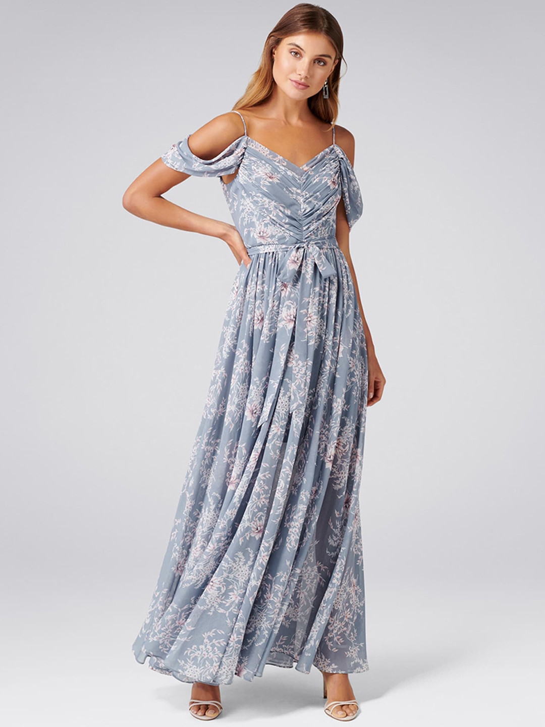 Buy Forever New Women Blue Printed Maxi Dress - Dresses for Women ...