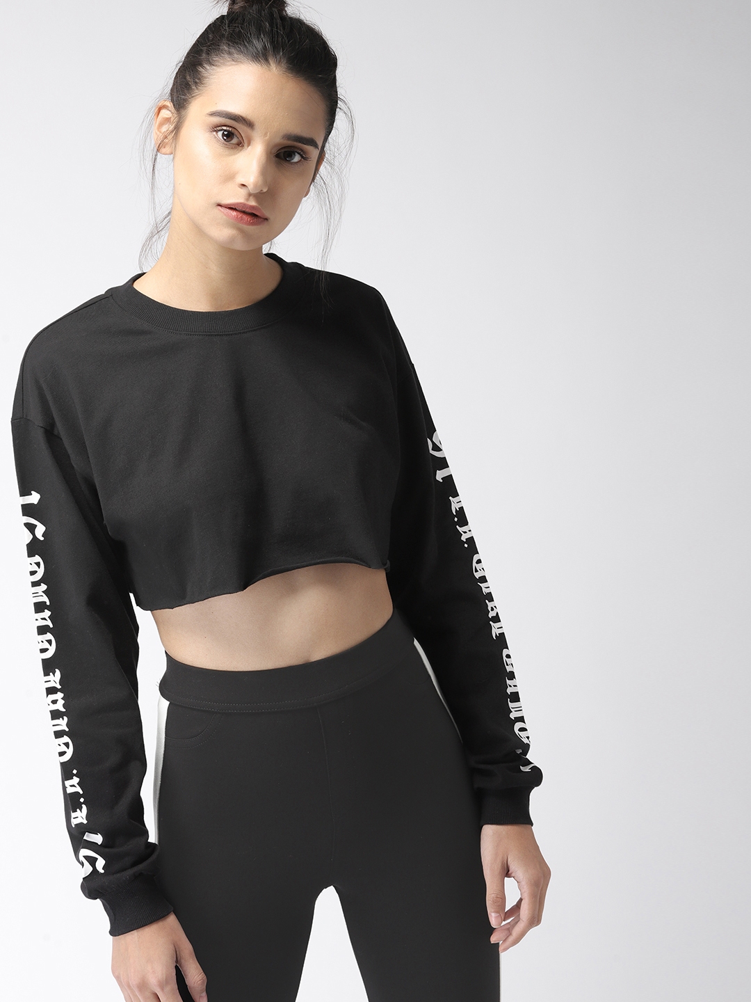 Buy Forever 21 Women Black Solid Crop Pure Cotton Top Tops For Women
