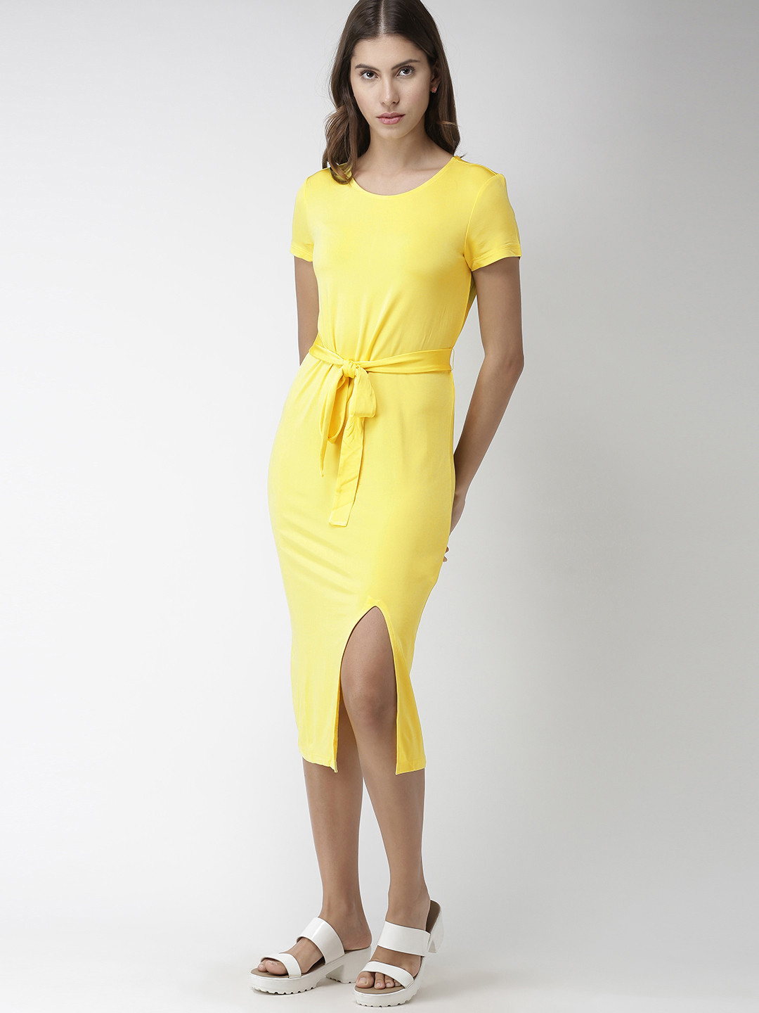 Buy FOREVER 21 Women Yellow Solid Bodycon Dress - Dresses for Women ...