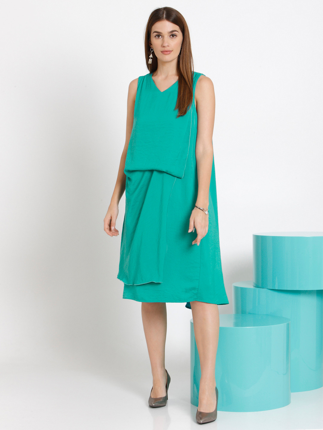 Buy Vero Moda Women Green Solid A Line Dress - Dresses for Women ...