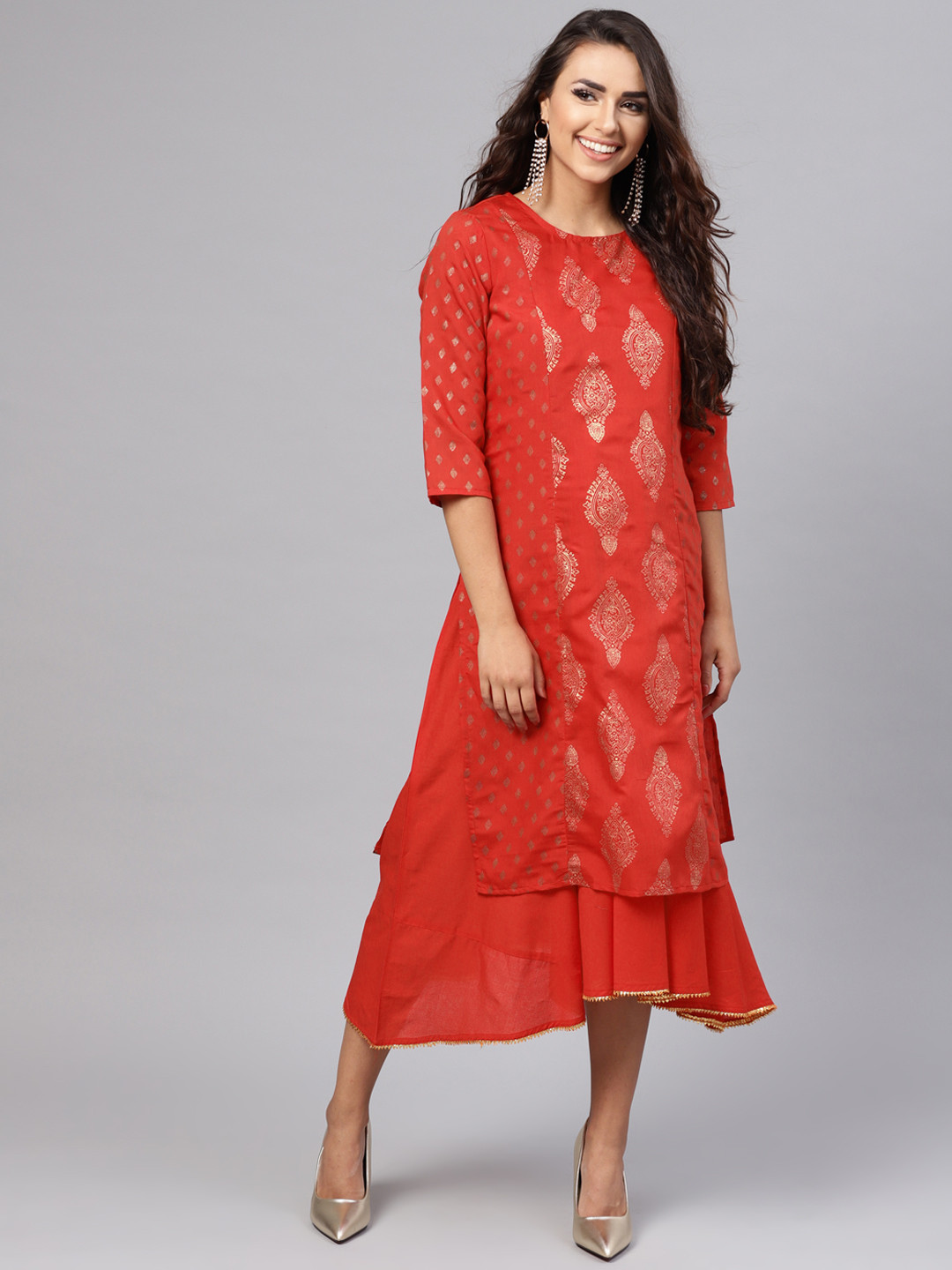 Buy Juniper Women Red Printed A Line Dress - Ethnic Dresses for Women ...