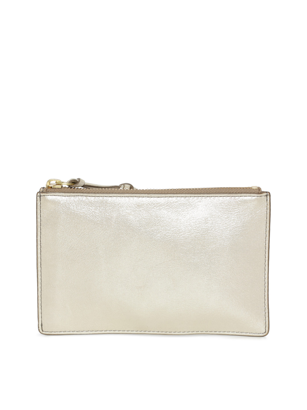 Buy Fossil Women Metallic Toned Solid Leather Zip Around Wallet ...