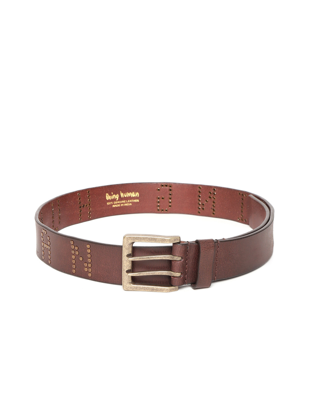Buy Being Human Men Brown Studded Leather Belt - Belts for Men 9235319 ...