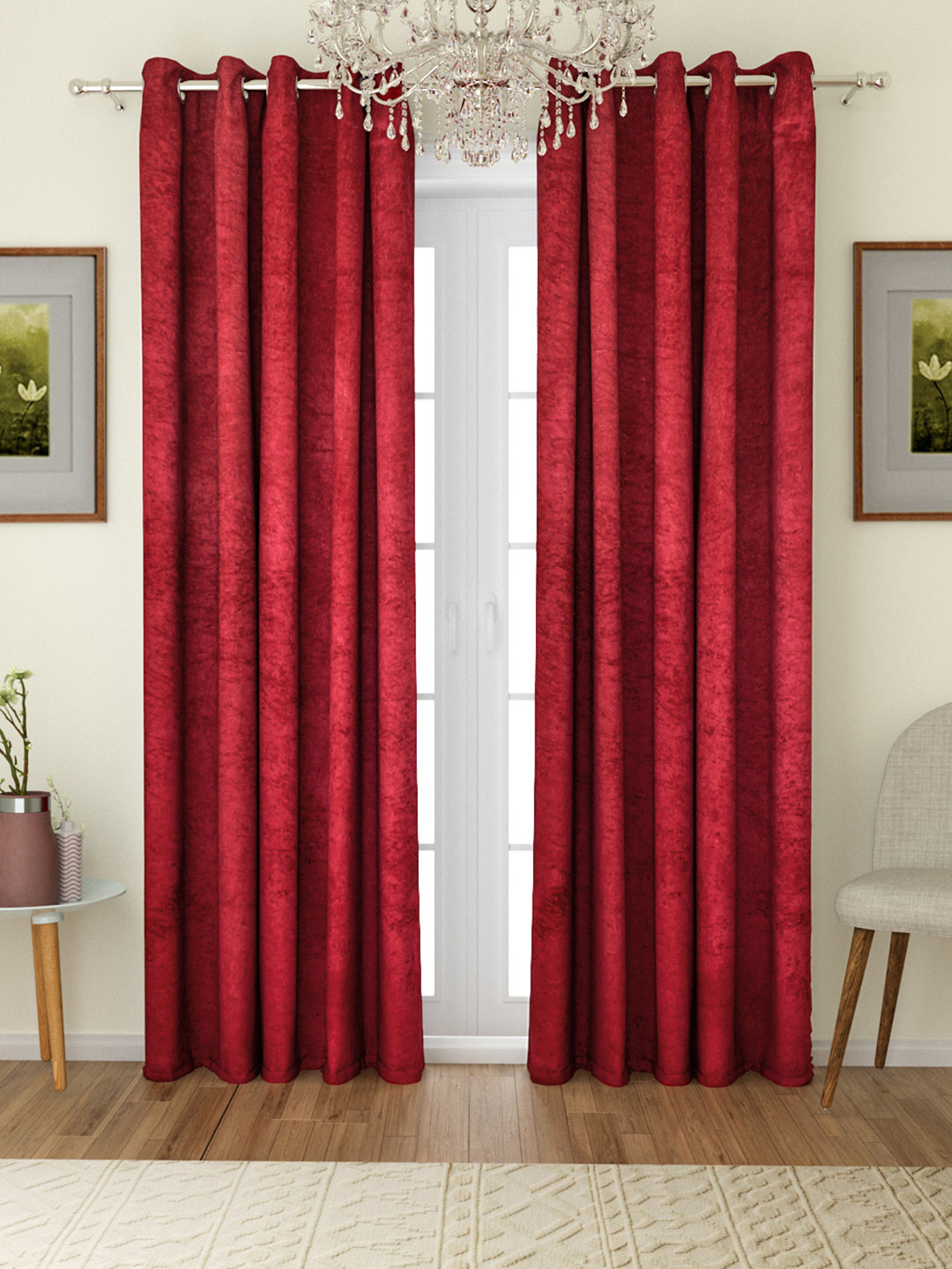 Buy ROMEE Maroon Set Of 2 Solid Room Darkening Door Curtains - Curtains ...