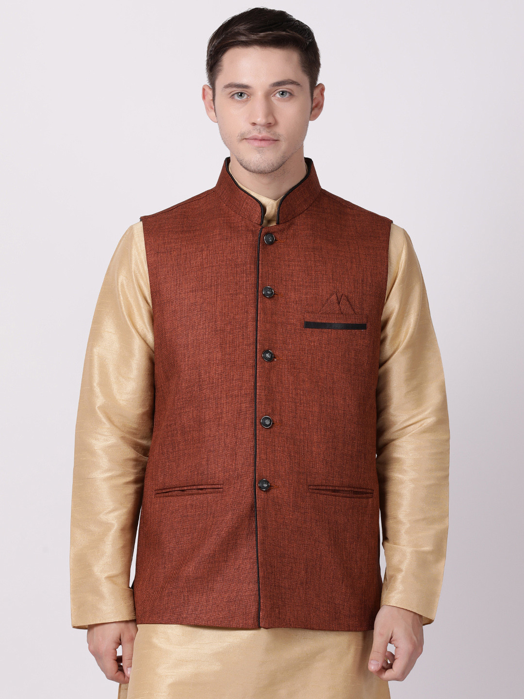 Buy TABARD Men Brown Solid Woven Nehru Jacket - Nehru Jackets for Men ...