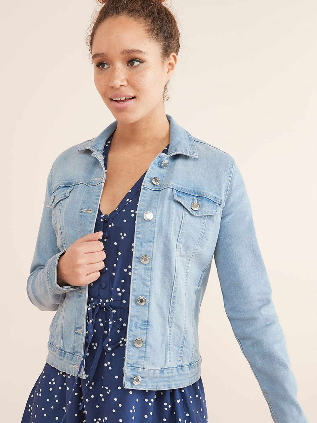 Buy Next Women Blue Solid Denim Jacket - Jackets for Women 9243039 | Myntra