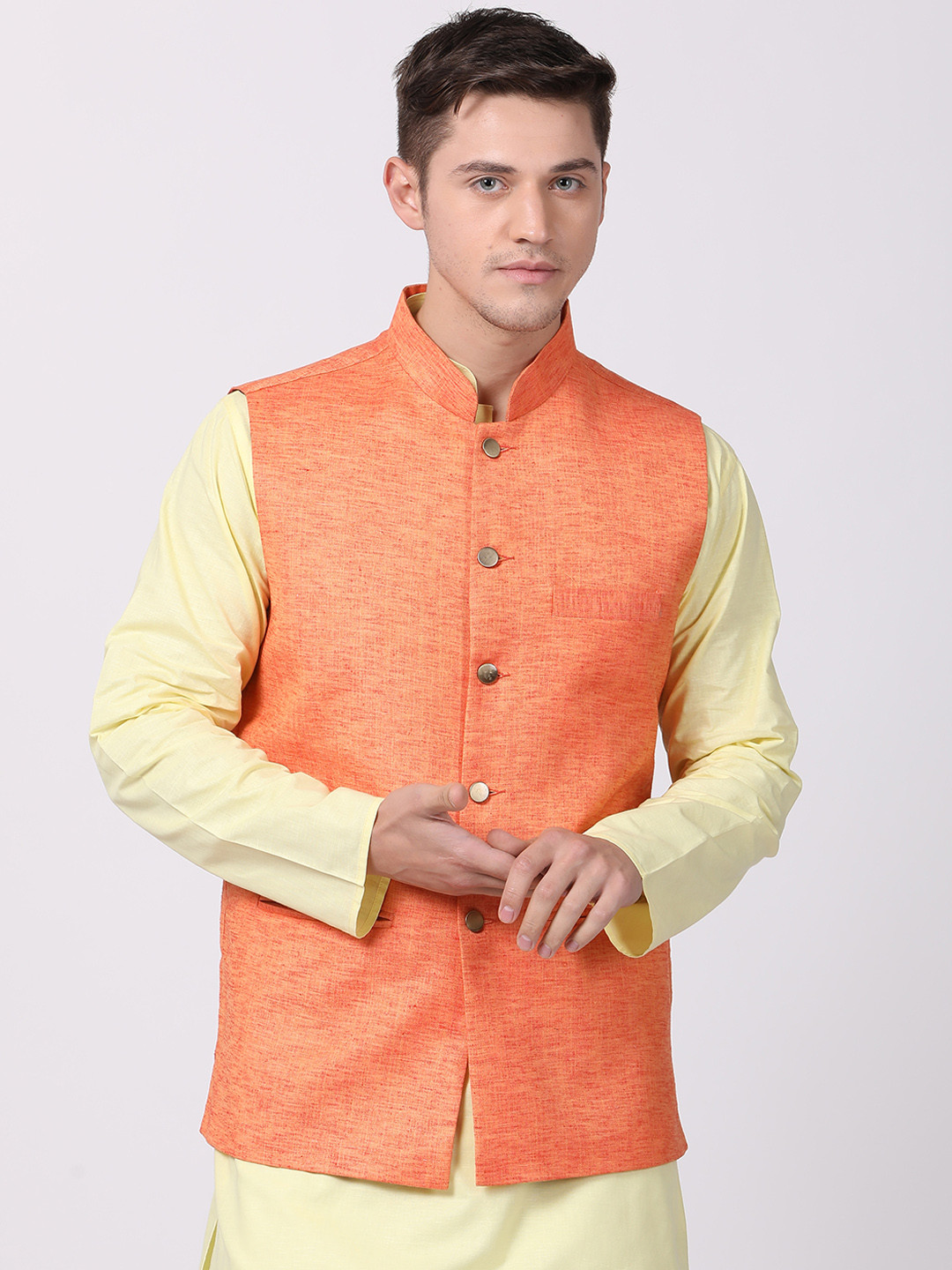 Buy TABARD Men Orange Solid Woven Nehru Jacket - Nehru Jackets for Men ...