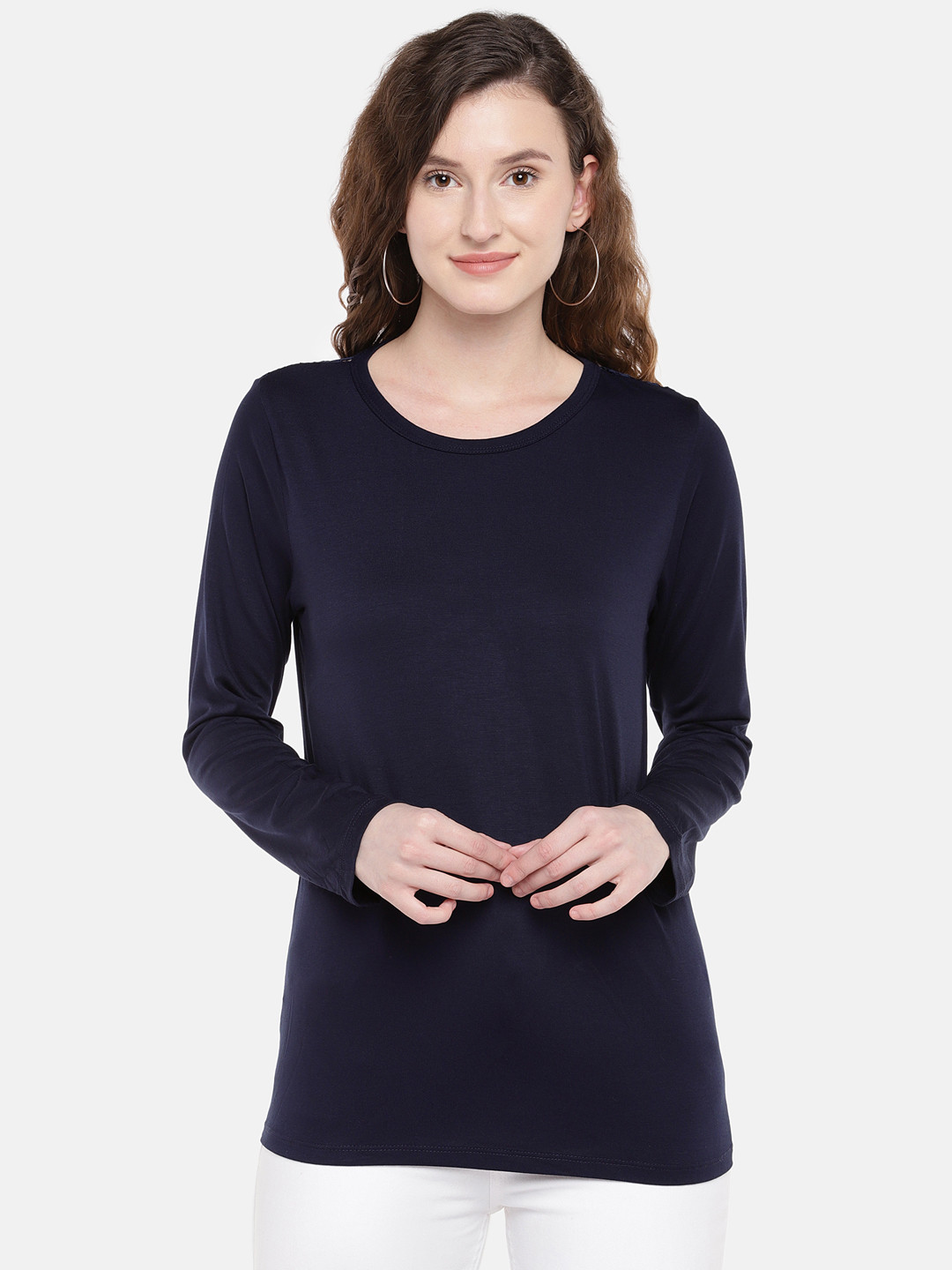 Buy Globus Women Navy Blue Solid Top - Tops for Women 9262073 | Myntra