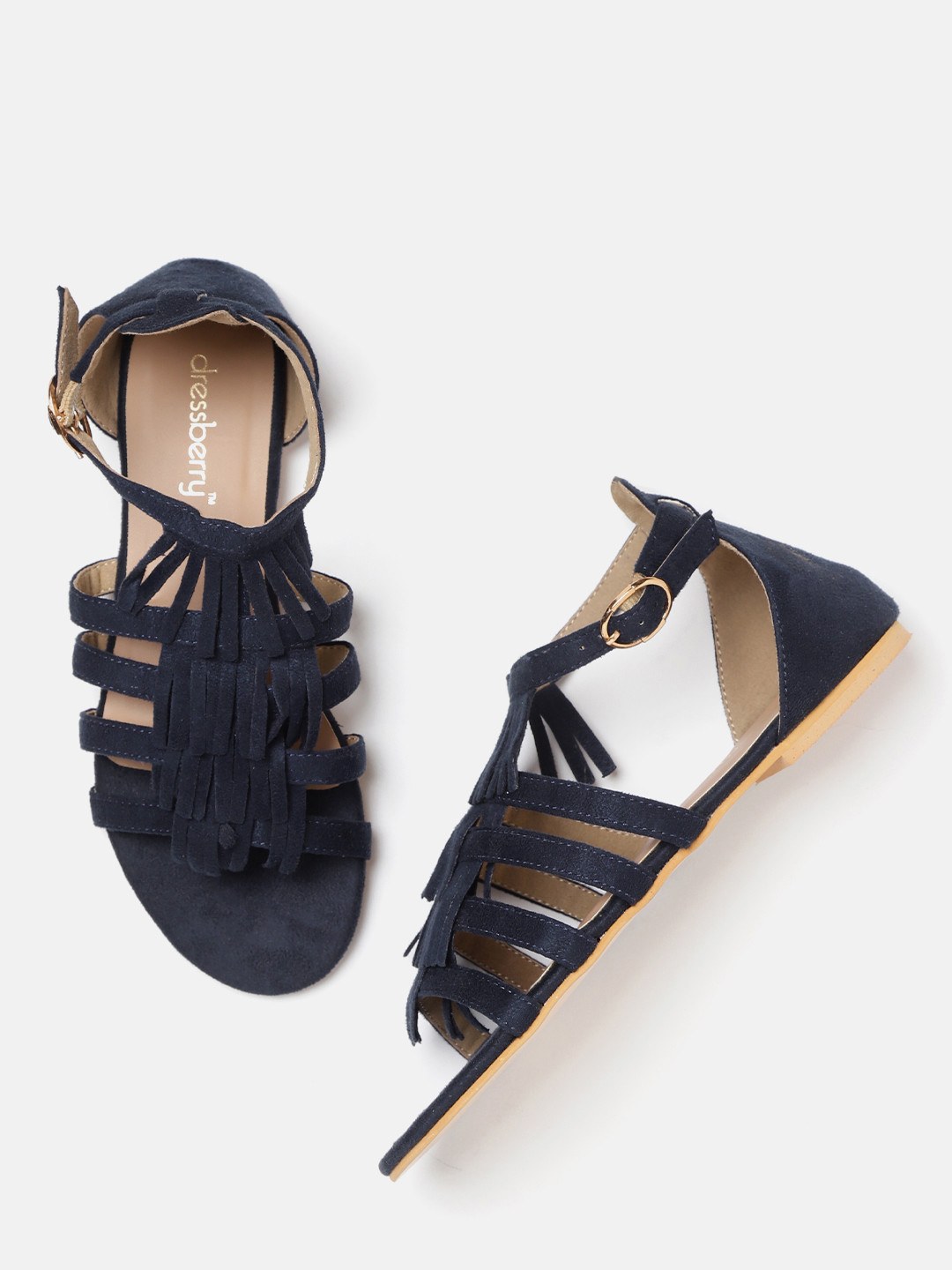 Buy DressBerry Women Navy Blue Solid Open Toe Flats With Tasselled ...