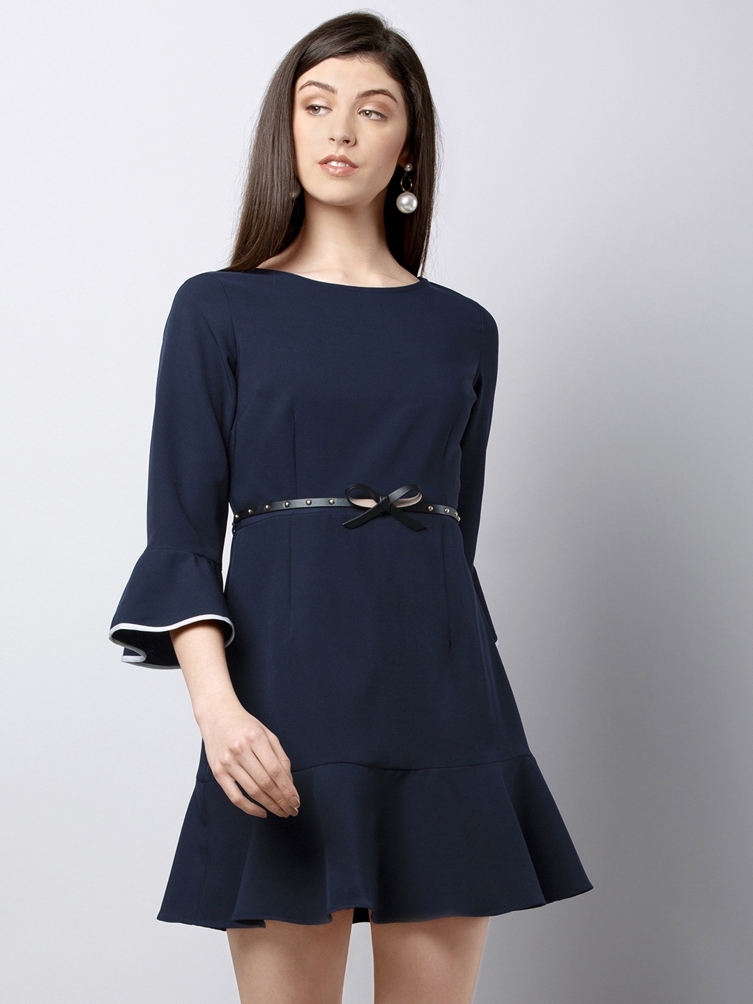 Buy Faballey Women Navy Blue Solid Fit And Flare Dress Dresses For
