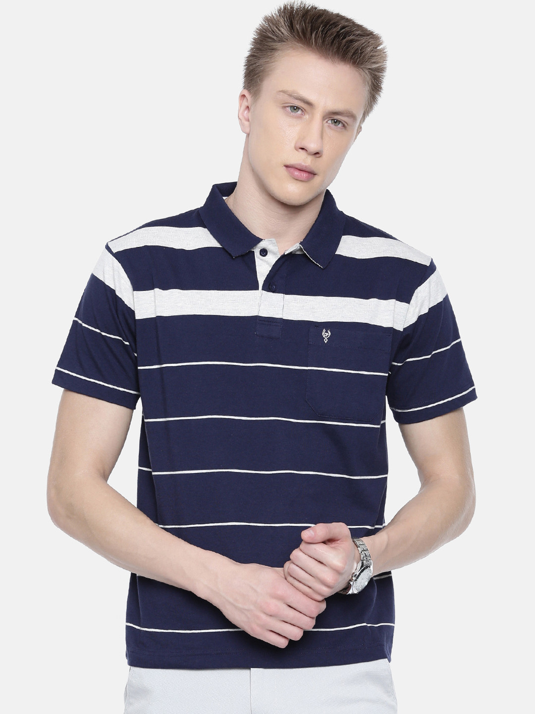 Buy Classic Polo Men Navy Blue Striped Polo Collar T Shirt - Tshirts ...