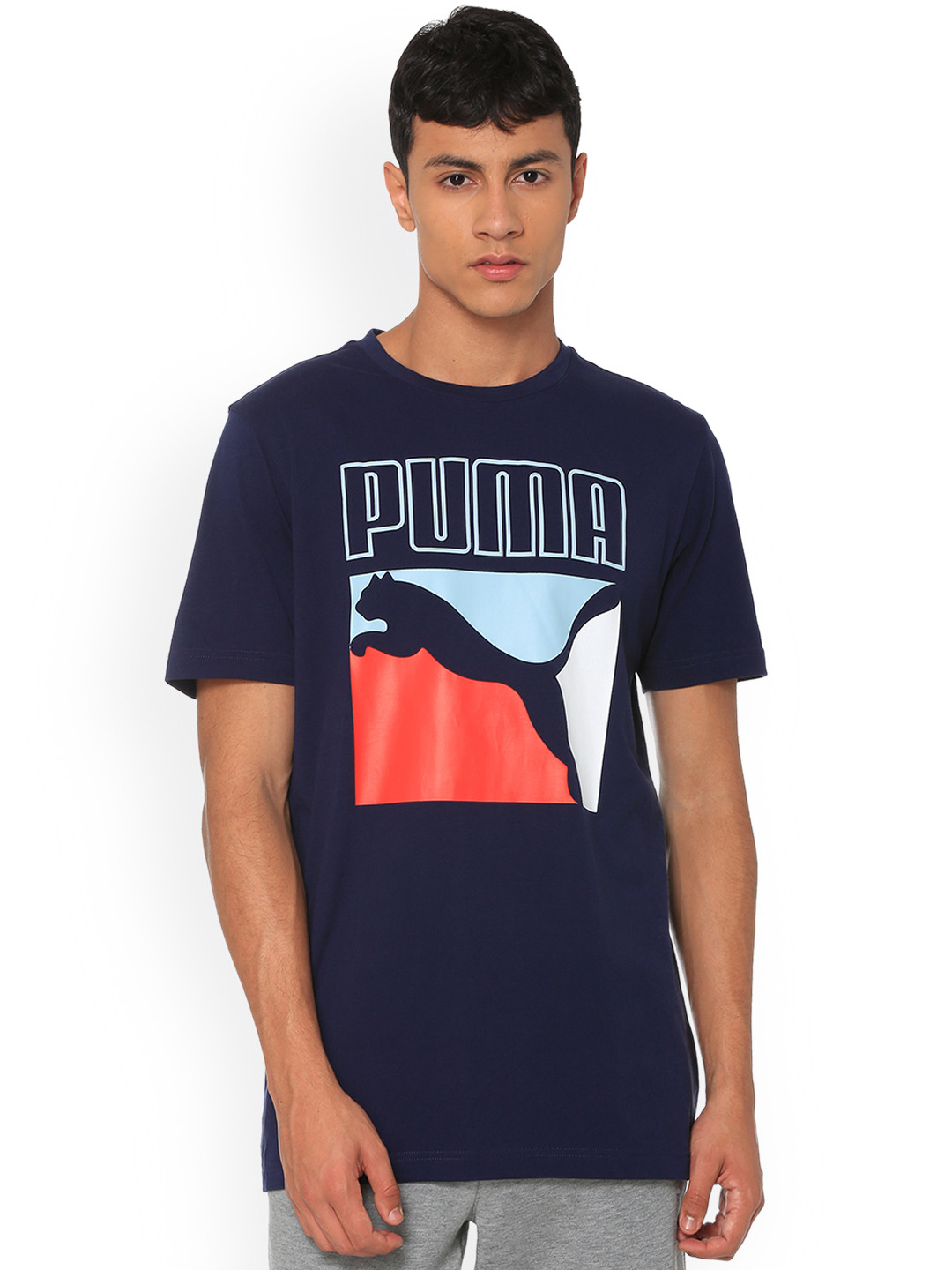 Buy Puma Men Navy Blue Printed Round Neck T Shirt - Tshirts for Men ...