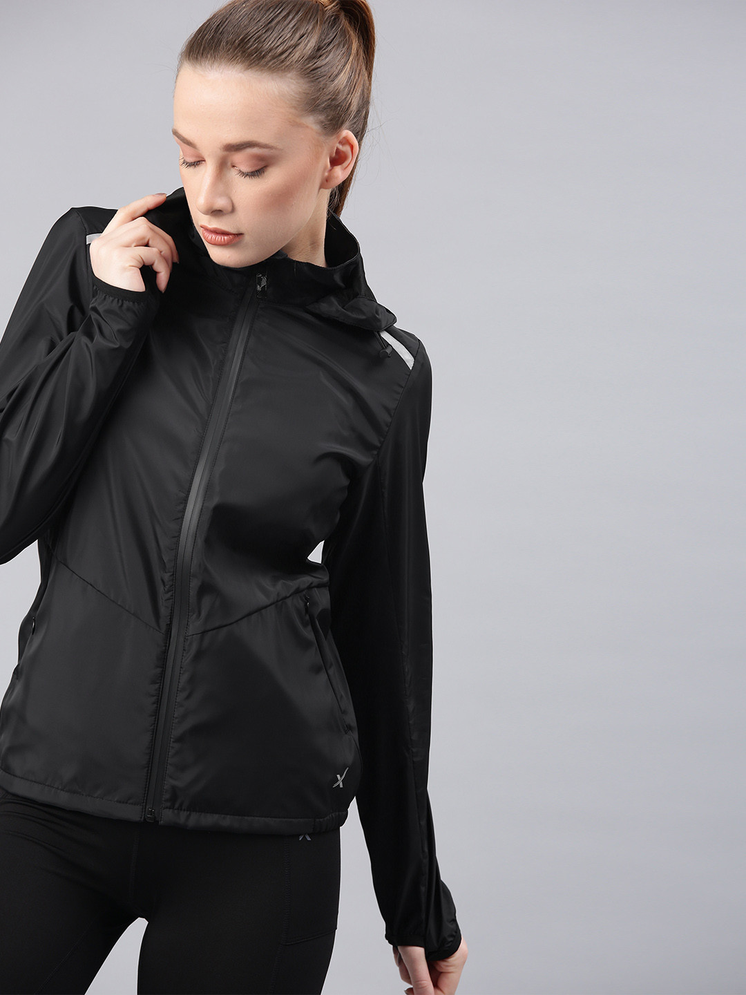 Buy HRX By Hrithik Roshan Women Black Solid Running Sporty Jacket ...