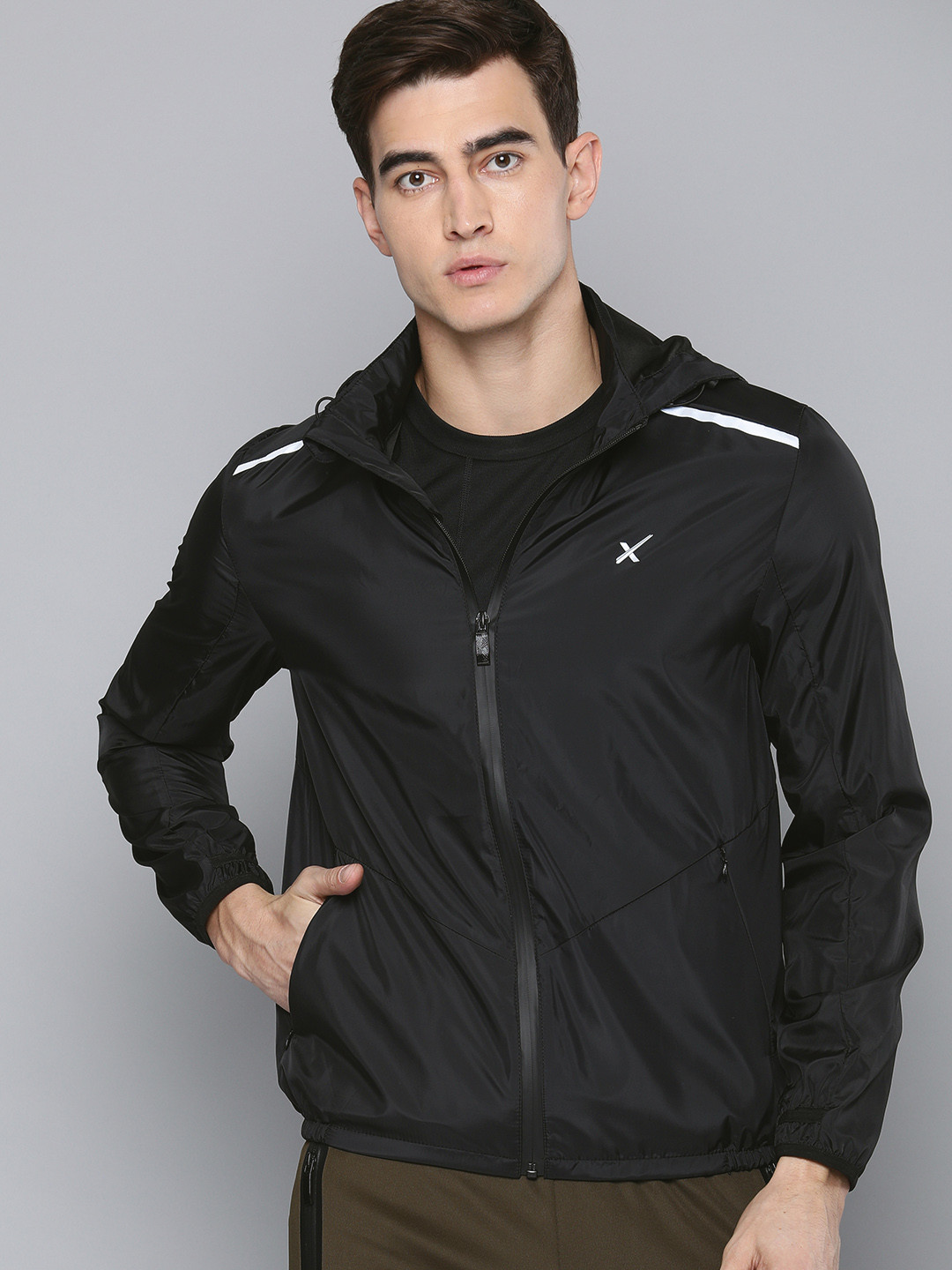 Buy HRX By Hrithik Roshan Men Black Solid Lightweight Running Hooded ...
