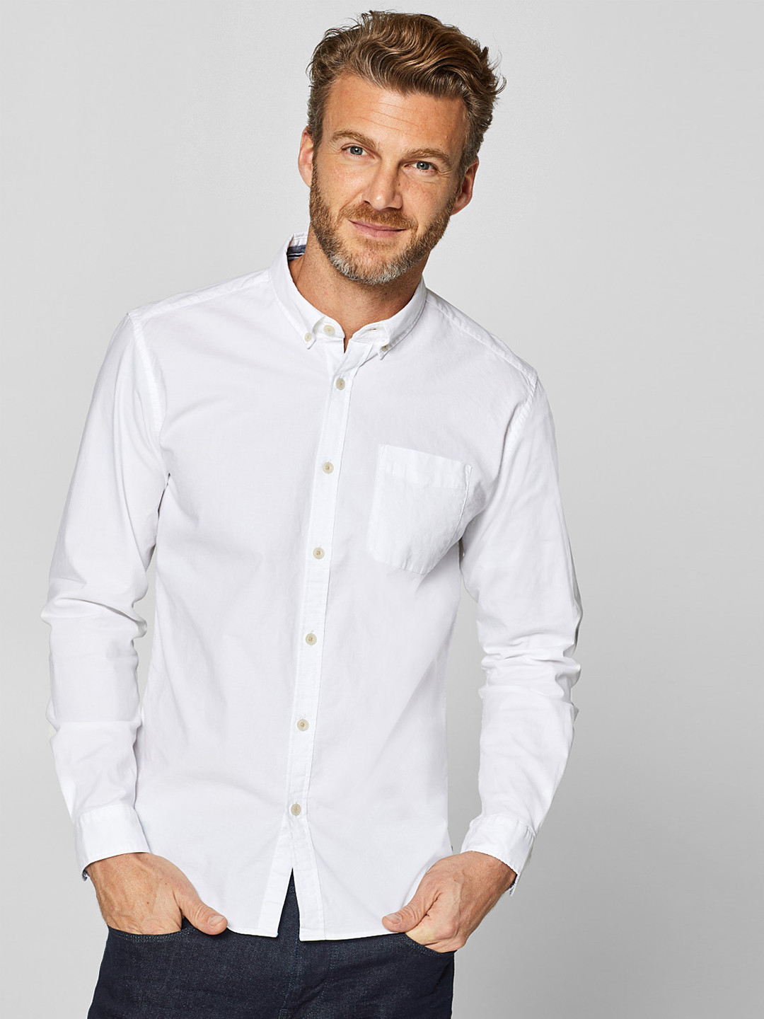 Buy ESPRIT Men White Slim Fit Solid Casual Shirt - Shirts for Men ...