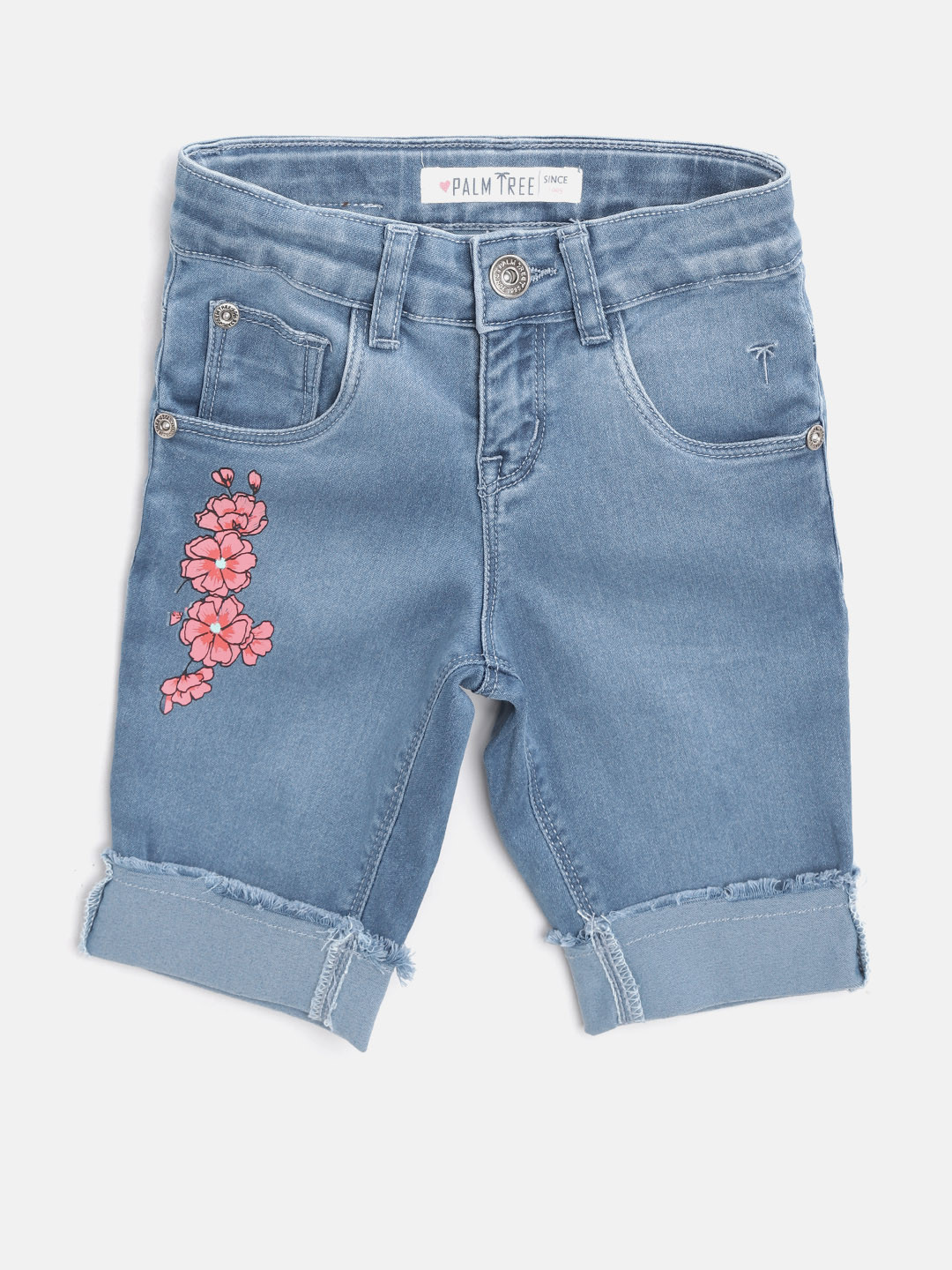 Buy Palm Tree Girls Blue Washed Relaxed Fit Capris - Capris for Girls ...