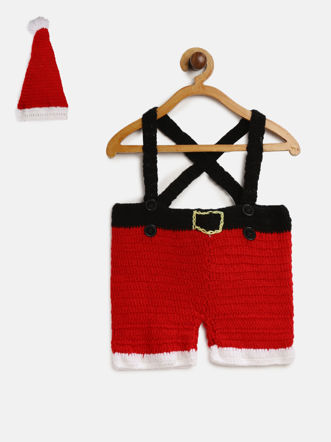 Buy CHUTPUT Unisex Red & Black Self Design Dungarees With Cap ...