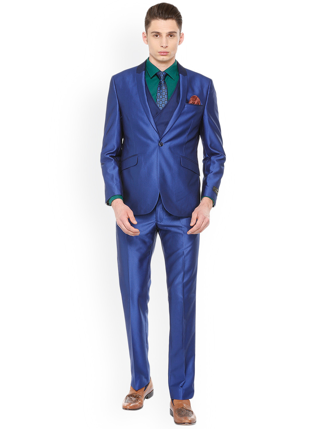 Buy Van Heusen Men Blue Solid Slim Fit Three Piece Suit - Suits for Men ...